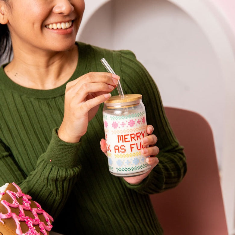 Holiday Can Glass w/Lid + Straw– Talking Out Of Turn